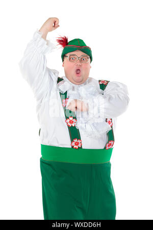Funny fat man wearing traditional German Bavarian clothes, isolated on ...