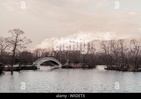 Onuma Koen Quasi -National park nature trail bridge in peaceful cold ...