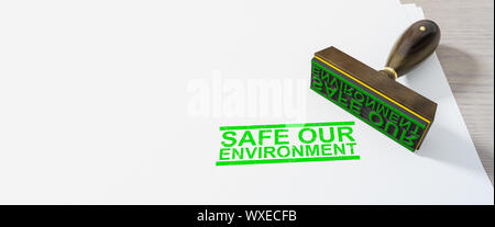 Green safe our environment stamp on white paper background 3D ...
