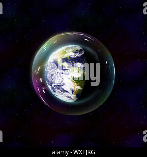 Safe planet earth bubble in space 3D illustration Stock Photo - Alamy
