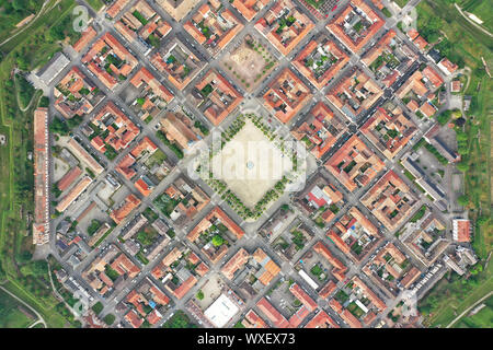 Aerial view, Medieval fortress, the fortress Neuf-Brisach - one of the ...