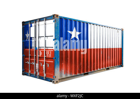 Freight container with Chile national Flag design hanging on a spreader ...