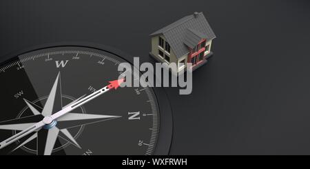 3d rendering of a compass with a real estate icon Stock Photo - Alamy