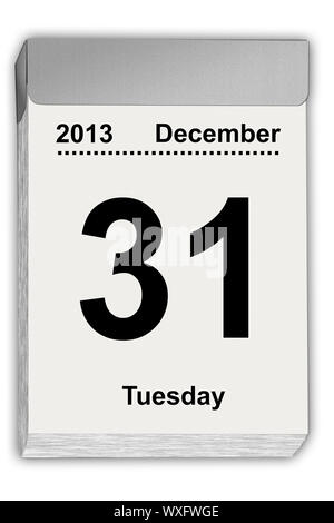 31st day of December. 3d calendar with the date of 31 December on white ...