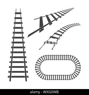 Set of vector railroad and railway tracks construction elements ...