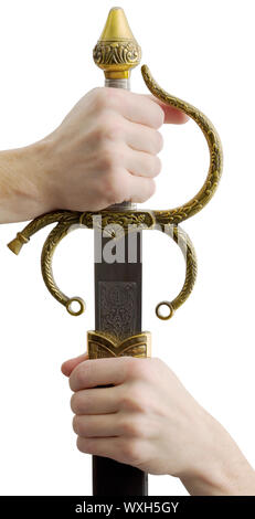 Shaft of sword on hand on the white background Stock Photo - Alamy