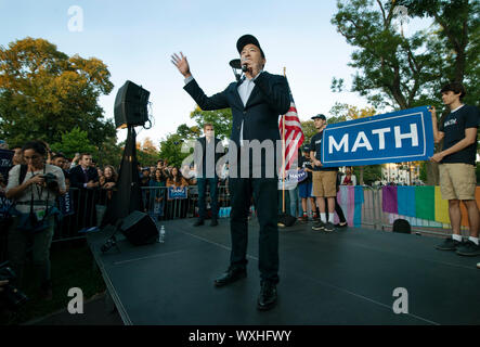 Democratic presidential candidate Andrew Yang speaks at a campaign ...