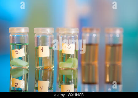 samples in plastic vials for microscopy and biopsy tissue. biological ...