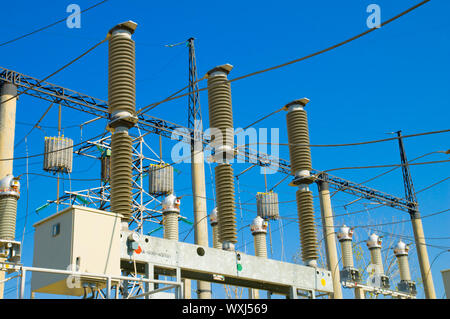 disconnecting switch on high-voltage substation Stock Photo - Alamy