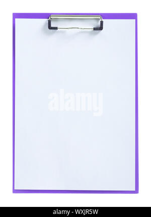 Purple paperclip with sheet of paper isolated Stock Photo - Alamy
