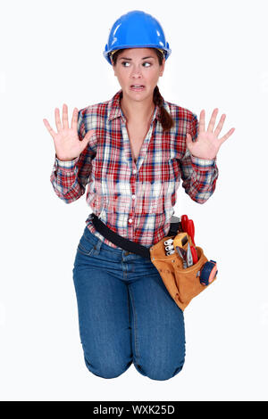 Engineer construction worker woman scared in shock, expressing panic ...