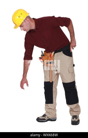 Professional Construction Contractor Worker Reaching Ceiling Beams From ...