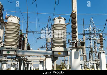 disconnecting switch on high-voltage substation Stock Photo - Alamy