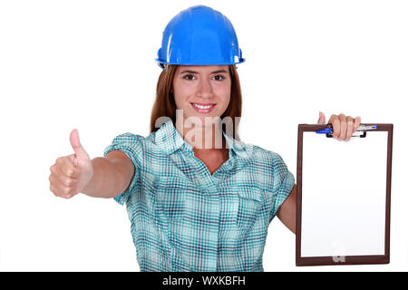 A female foreman giving the thumb up Stock Photo - Alamy