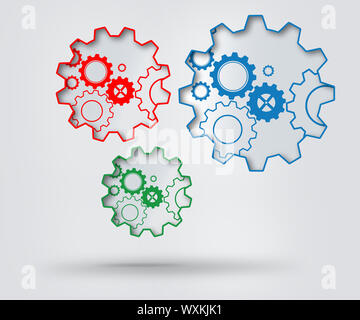 Colorful turning cogs against a white background Stock Photo - Alamy