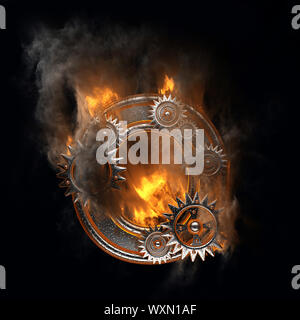 burning figure with gears Stock Photo - Alamy