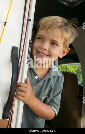 Cute Boy in RV Stock Photo - Alamy