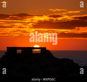 Ciutadella Menorca at Punta Nati orange sunset in Baearic Islands Stock ...