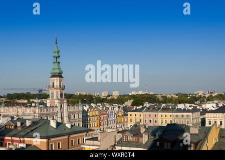 Zamosc, Poland. Aerial view of old town and city main square with town ...