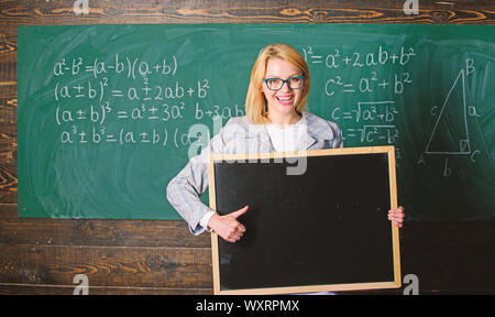 Information for incoming students. Teacher show school advertisement ...