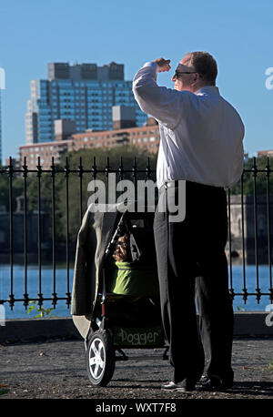 Yorkie dog in lake with owner Stock Photo - Alamy