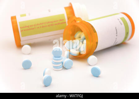 Paracetamol in blue and white plain compress tablets with caution on ...