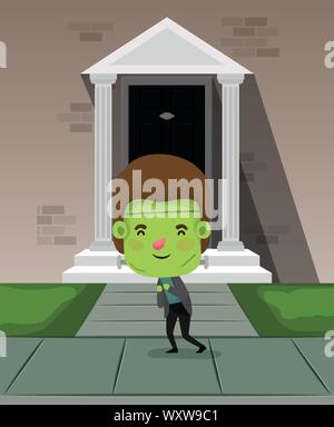 halloween season scene with kid costume frankenstein Stock Vector Image ...