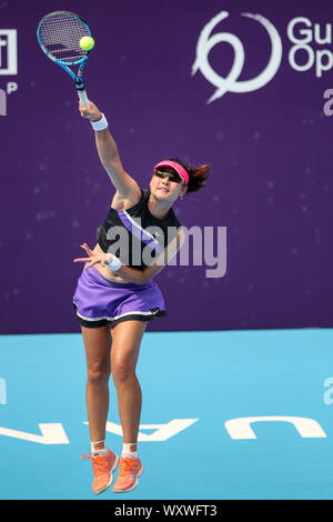 Chinese tennis player Duan Yingying serves the ball at the first round ...