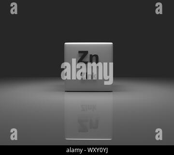 Zinc Zn, chemical element. 3D rendering isolated on black background ...