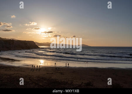 Sunset in Itzurun beach, Zumaia, Urola valley, Gipuzkoa, Basque Country ...