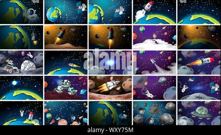 Large set of different space scenes illustration Stock Vector Image ...