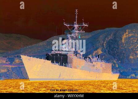 The USS De Wert (FFG 45), a U.S. Navy frigate, departs Cleveland, Ohio ...