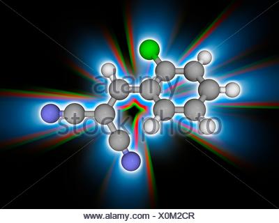 CS gas. Molecular model of 2-chlorobenzalmalononitrile Stock Photo ...