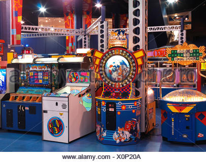Arcade game machines inside Skylon tower in Niagara Falls, Ontario ...