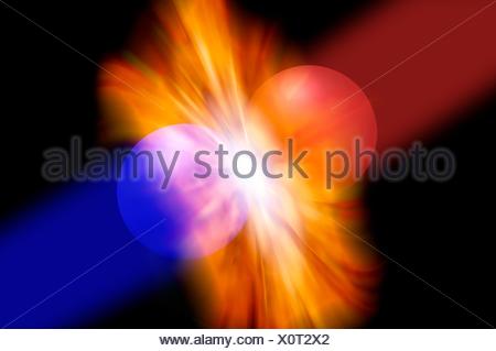 Two particles colliding, computer artwork Stock Photo - Alamy
