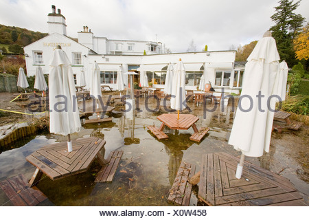 Flooding at Waterhead on Lake Windermere in Ambleside UK Global Stock ...