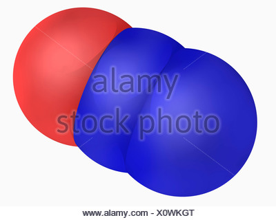 Nitrous oxide. Molecular model of the gas nitrous oxide (N2.O), also ...