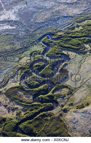 Aerial view Owens River near Bishop California showing meanders oxbow ...