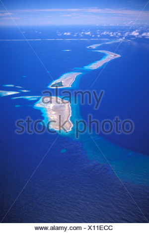 Aerial view of Bikini atoll islands, part of the Marshall islands in ...