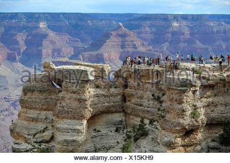 Tourists on Mather Point lookout, overlooking Isis Temple, Grand Stock ...