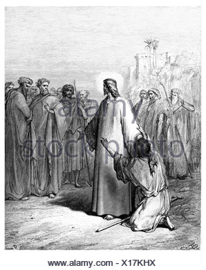 New Testament. Jesus healing the lunatic. Drawing by Gustave Dore Stock ...