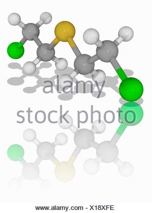 Mustard gas. Molecular model of sulphur mustard (C4.H8.Cl2.S), known ...
