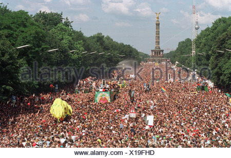 View of a crowd, Love Parade, Berlin, Brandenburg, Germany Stock Photo ...