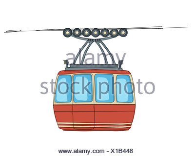 Cable-car on ropeway cartoon drawing over white background Stock Photo ...