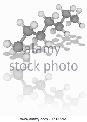 Heptane. Molecular model of the straight-chain alkane heptane Stock ...
