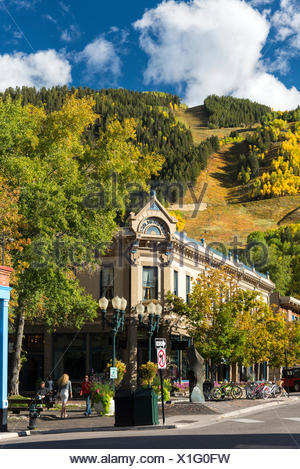 United States, Colorado, Aspen, downtown traffic, dusk Stock Photo ...