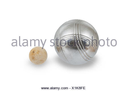 Game of jeu de boule, silver metal balls in sand. A french ball game ...