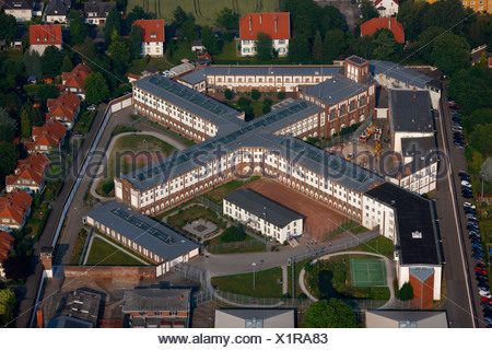 Aerial photo, prison, detention, JVA Werl prison with new roof, Werl ...
