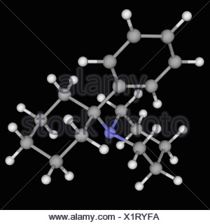phencyclidine (PCP, angel dust) recreational drug, molecular model ...