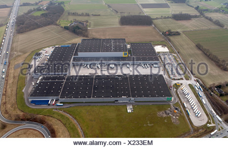 Aerial view, Rhynern EDEKA logistics hub, German supermarket chain ...